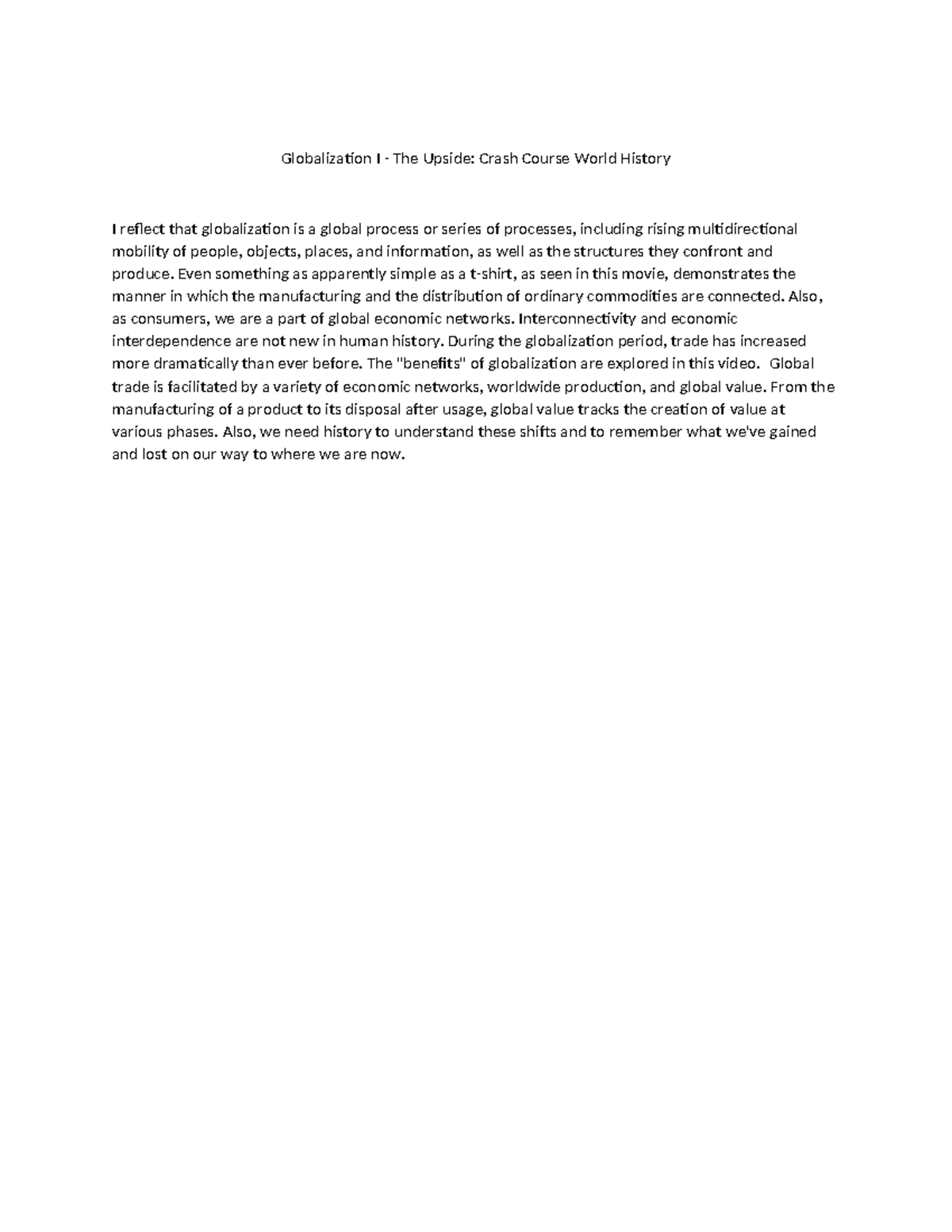 Globalization I - its a reflection paper. - Globalization I - The ...