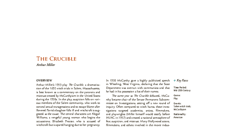 The Crucible (ENG 101) - Overview and Analysis of Arthur Miller's Play ...