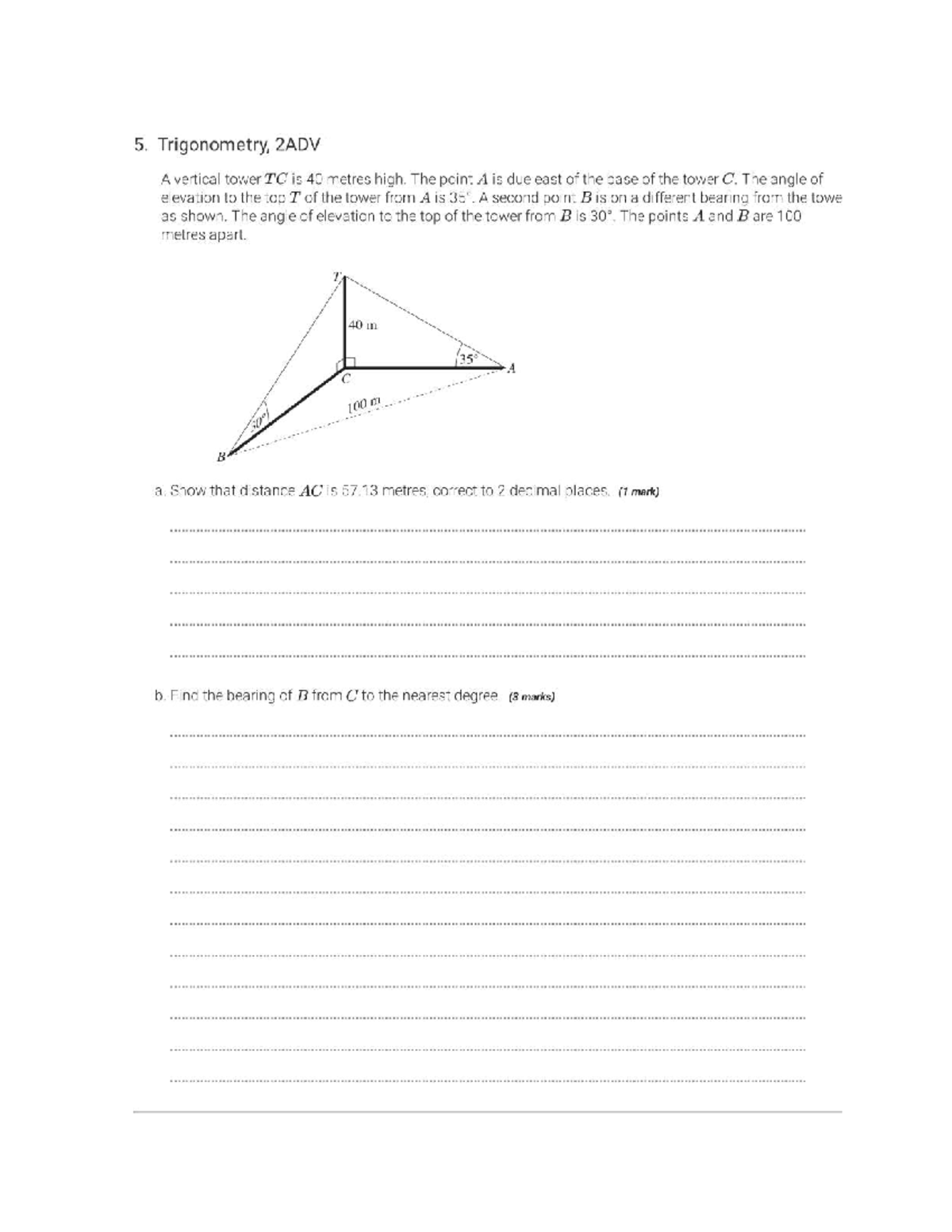 Trigonometry Study Notes, 2ADV: Tower Heights, Angles, and Areas - Studocu