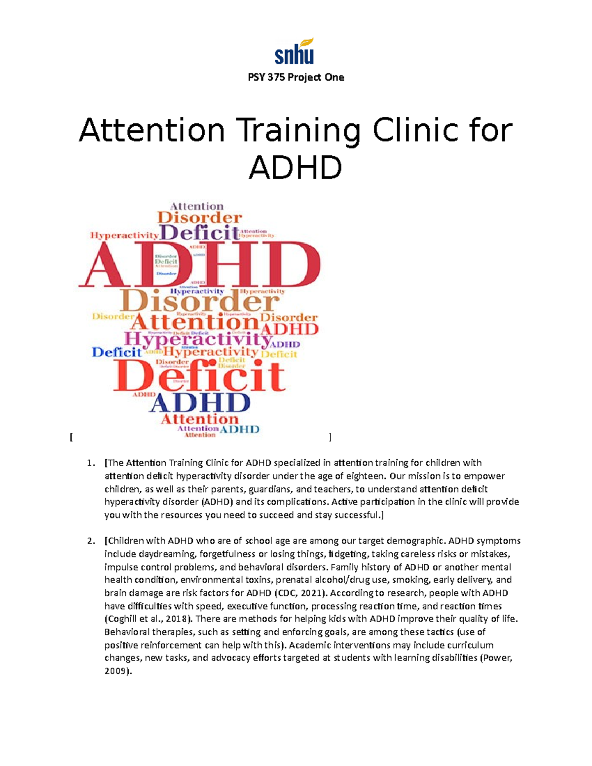 PSY 375 Project on Attention Training for ADHD: Insights and Methods ...