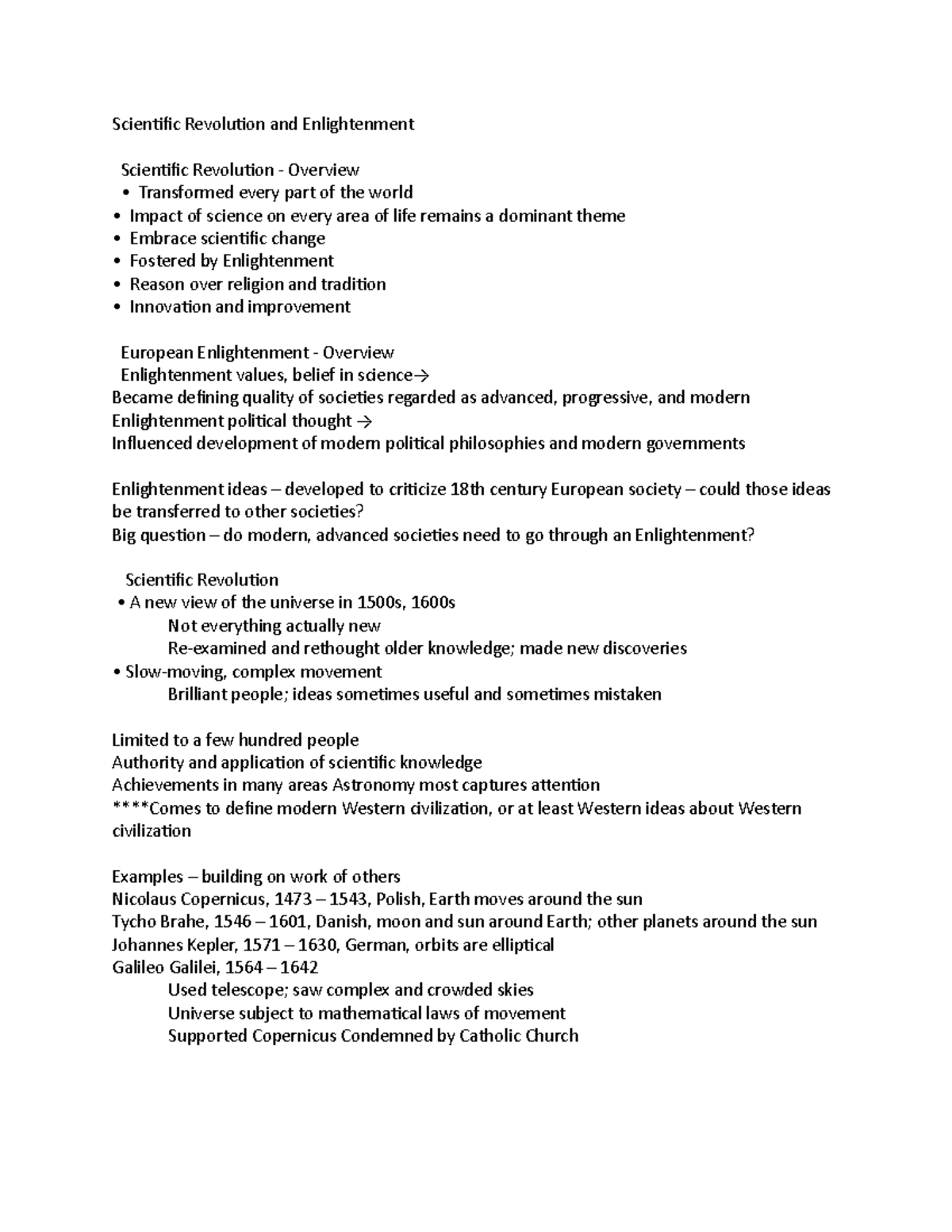 Scientific Revolution and Enlightenment - Scientific Revolution and ...