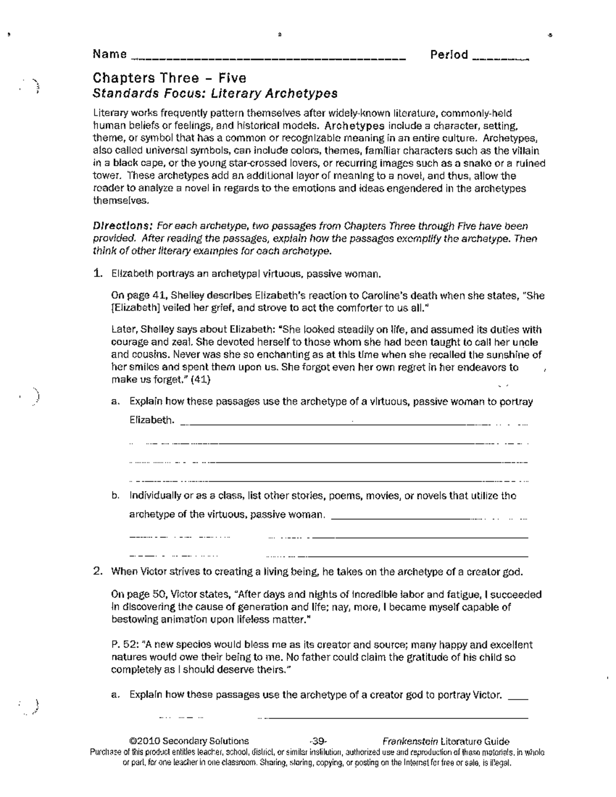 Literary Archetypes in Frankenstein: Analysis of Chapters 3-5 - Studocu