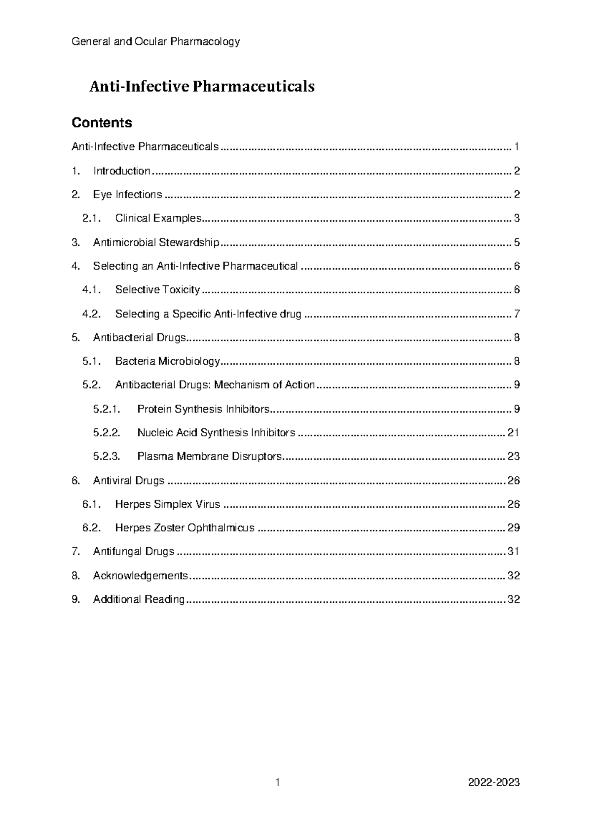 General and Ocular Pharmacology: Antiinfective Insights (2022-23) - Studocu