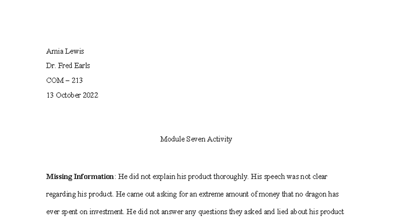 COM 213 Module 7 Activity: Analyzing Missing Info in Presentations - Studocu