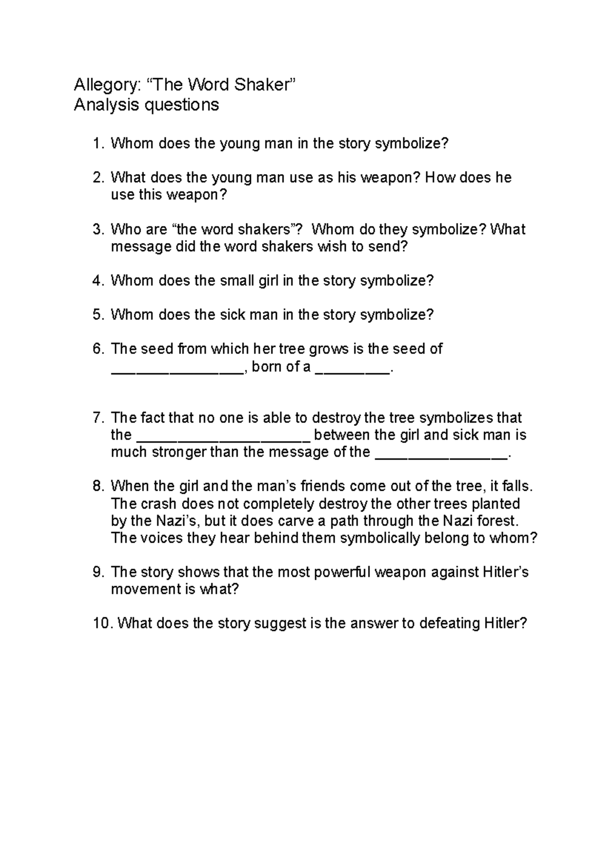 Allegory Analysis of "The Word Shaker" - In-Depth Insights - Studocu