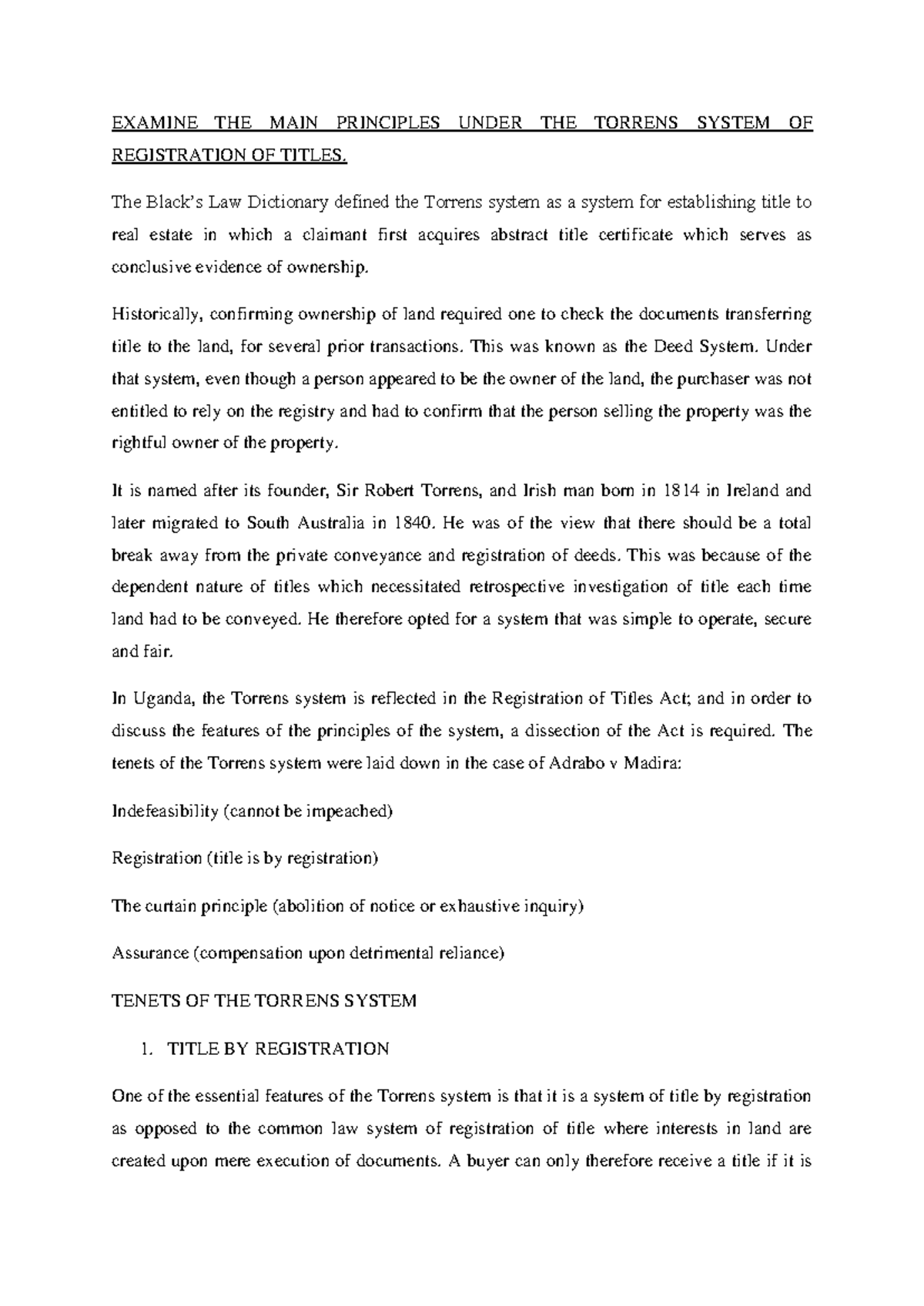 Main Principles of the Torrens System: A Comprehensive Overview - Studocu