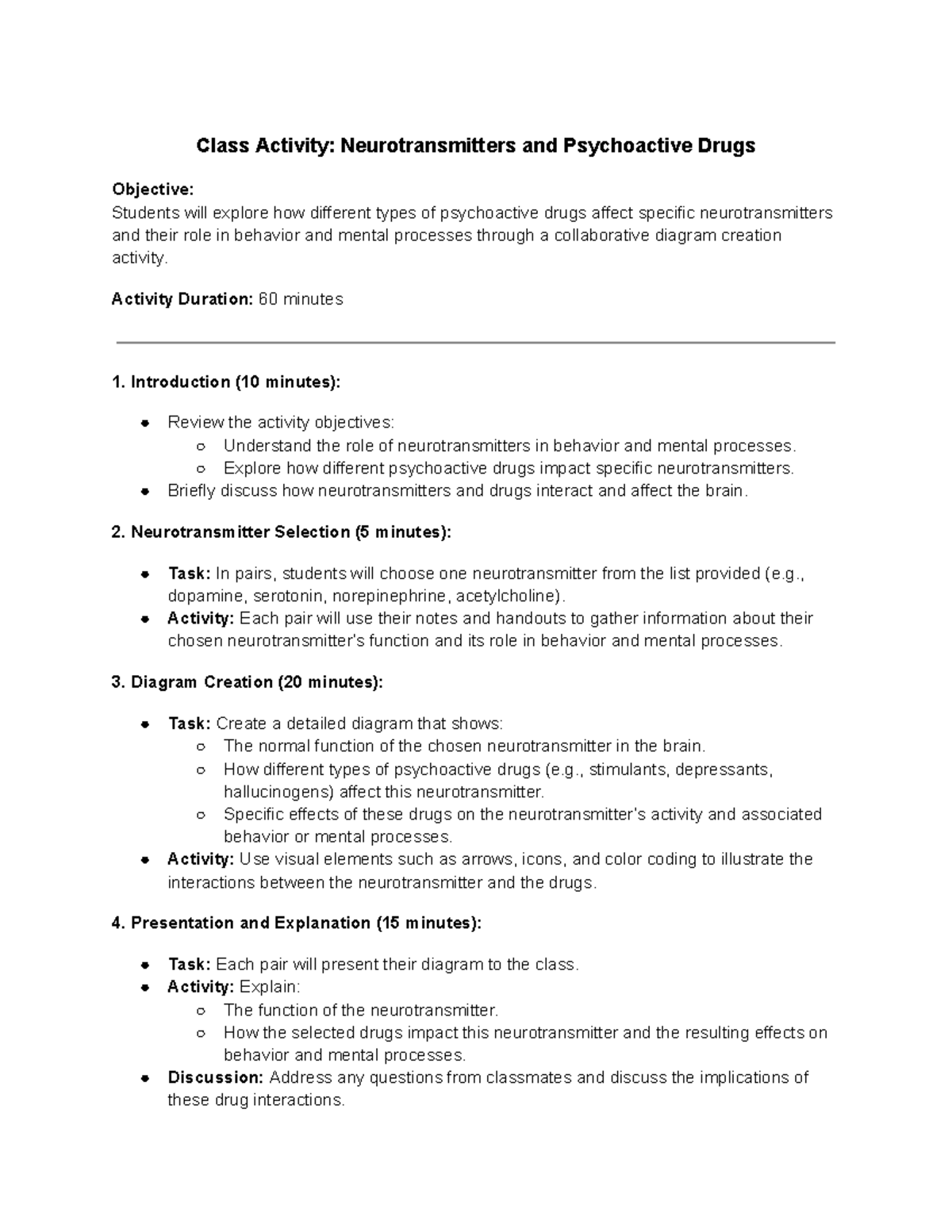 Class Activity: Neurotransmitter & Psychoactive Drug Interactions - Studocu
