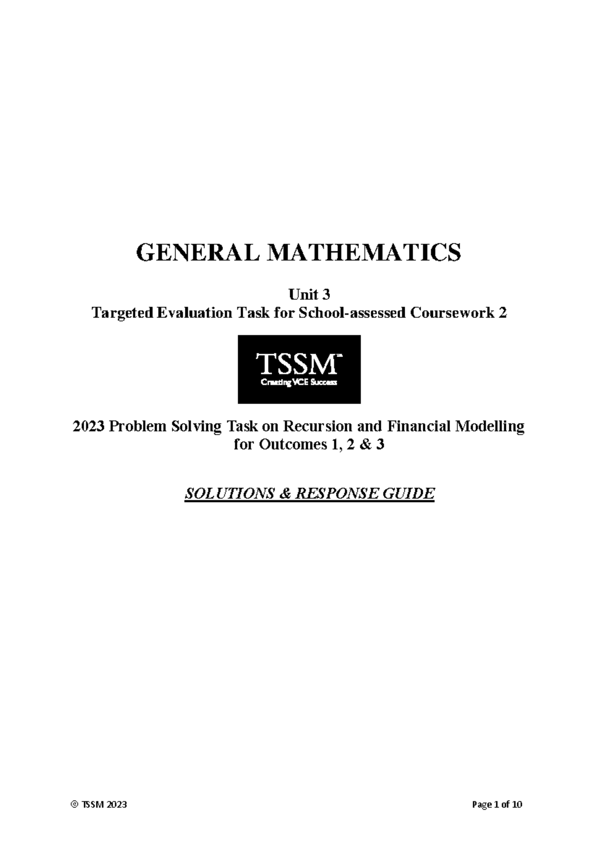 General Maths 2023 Unit 3 TET 2: Recursion & Financial Modelling ...
