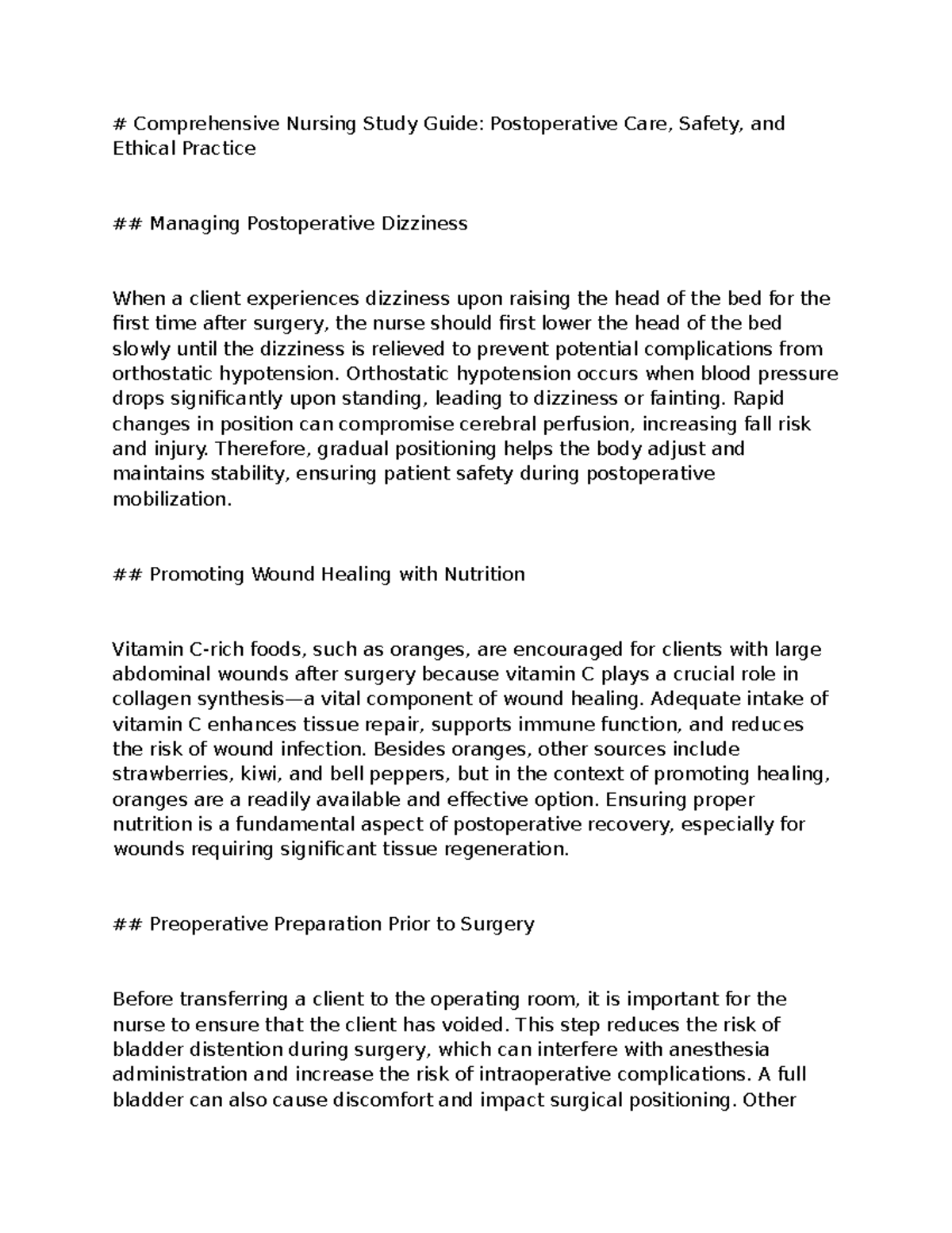 Comprehensive Nursing Study Guide: Postoperative Care & Safety ...