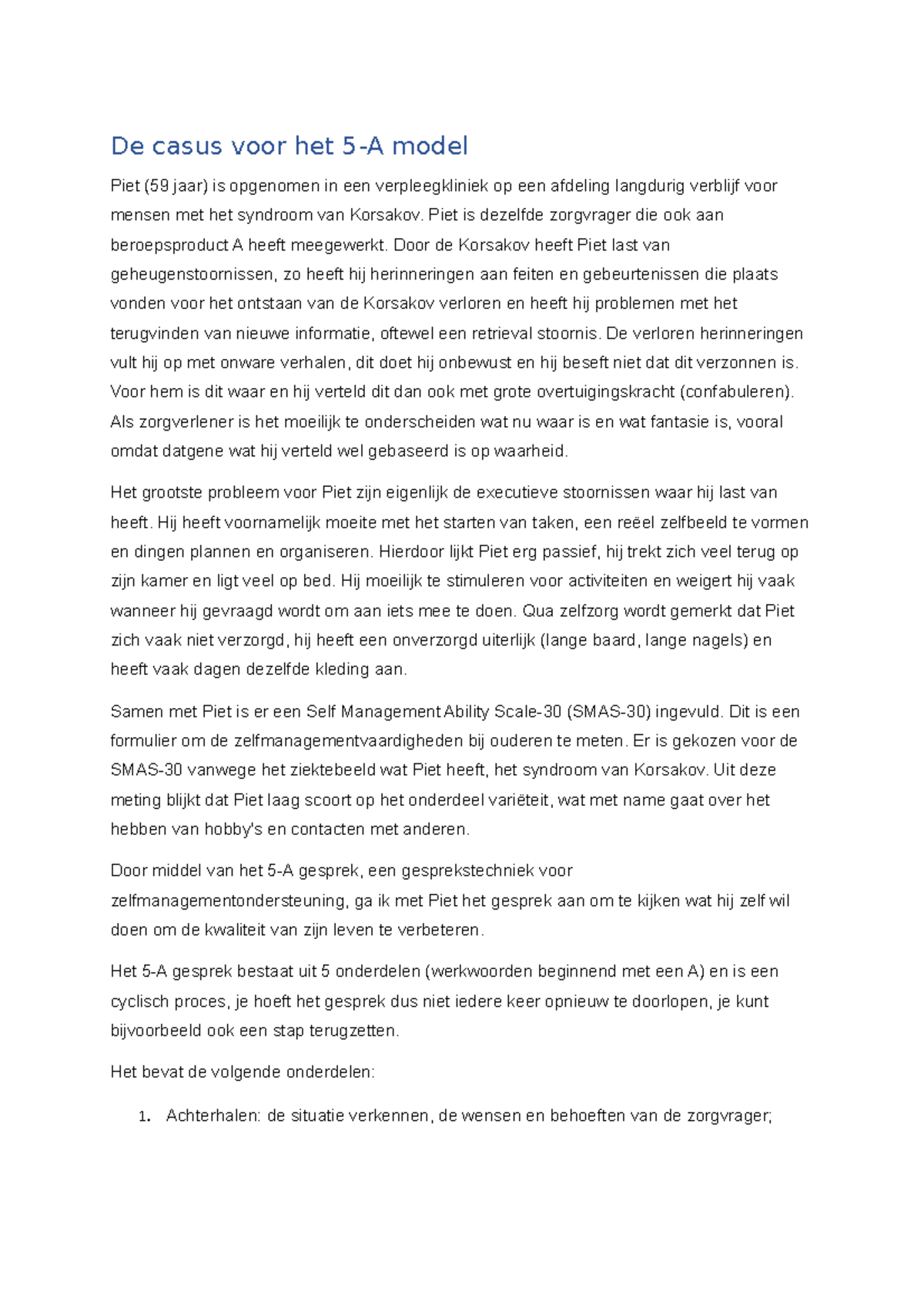 Zelfmanagement in Zorg: Voorbereidingen Assessment Niveau 1 - Studeersnel