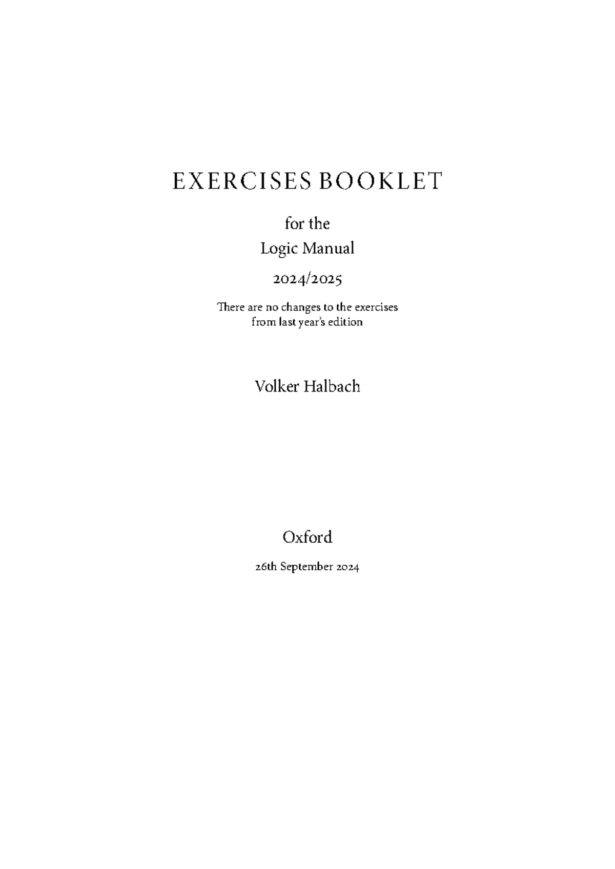 Logic Exercises Booklet (2024/2025) by Volker Halbach - Studocu