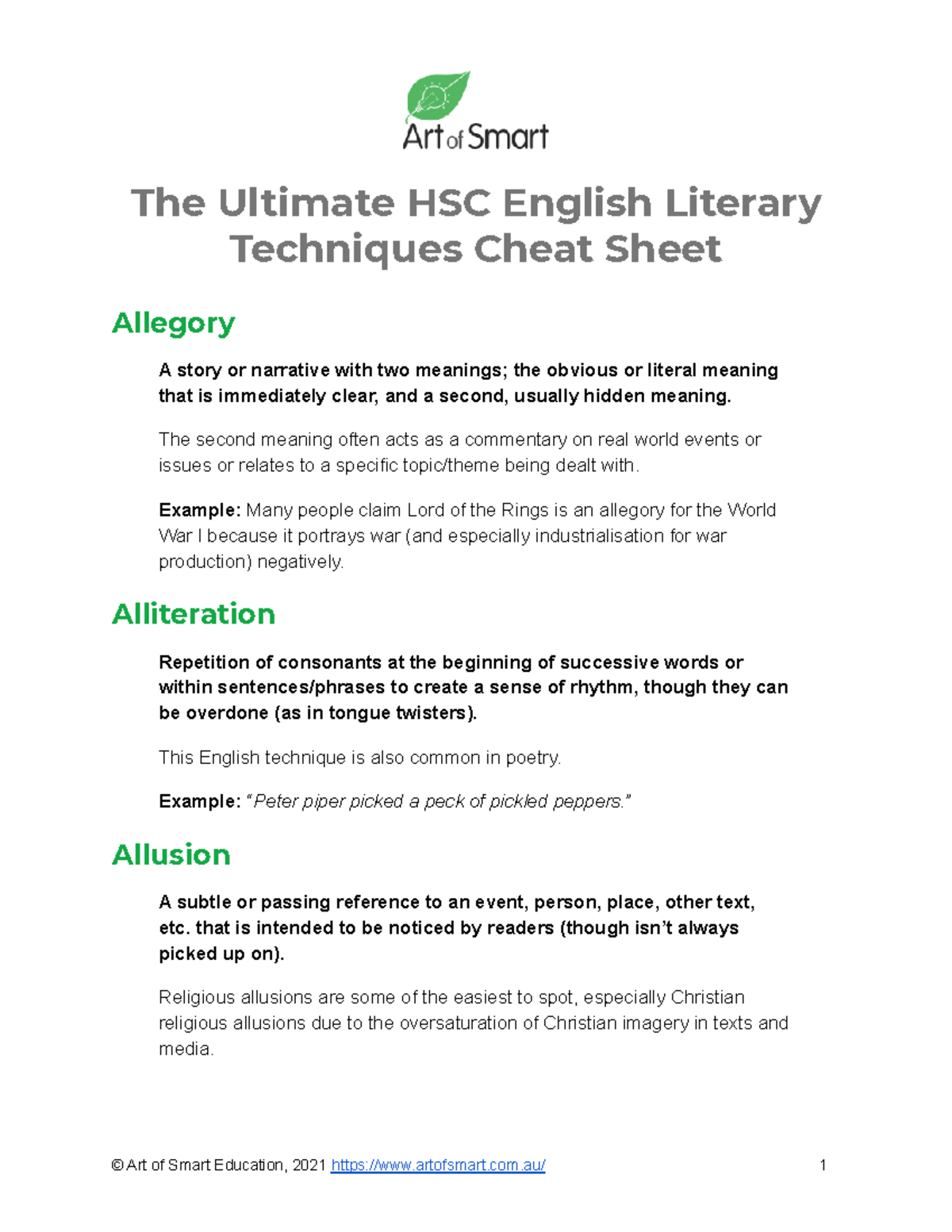 HSC English Literary Techniques Cheat Sheet: Key Concepts & Examples ...