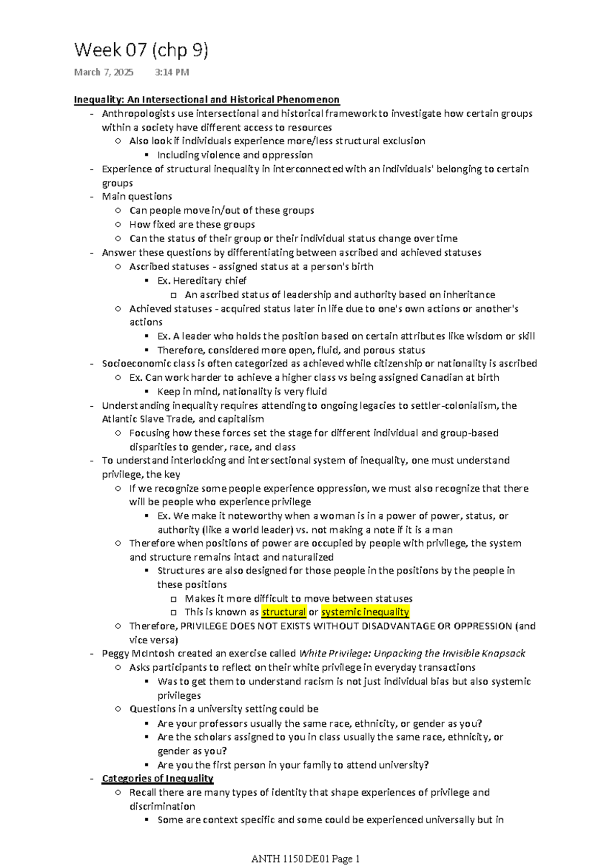 Week 07 (ANTH 1150 DE01) - Notes on Inequality: Intersectionality ...
