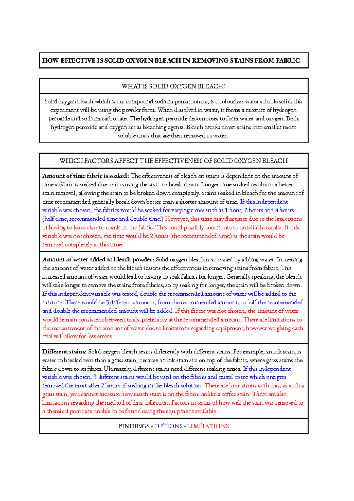 Science Draft Essay: Evaluating Solid Oxygen Bleach's Stain Removal ...
