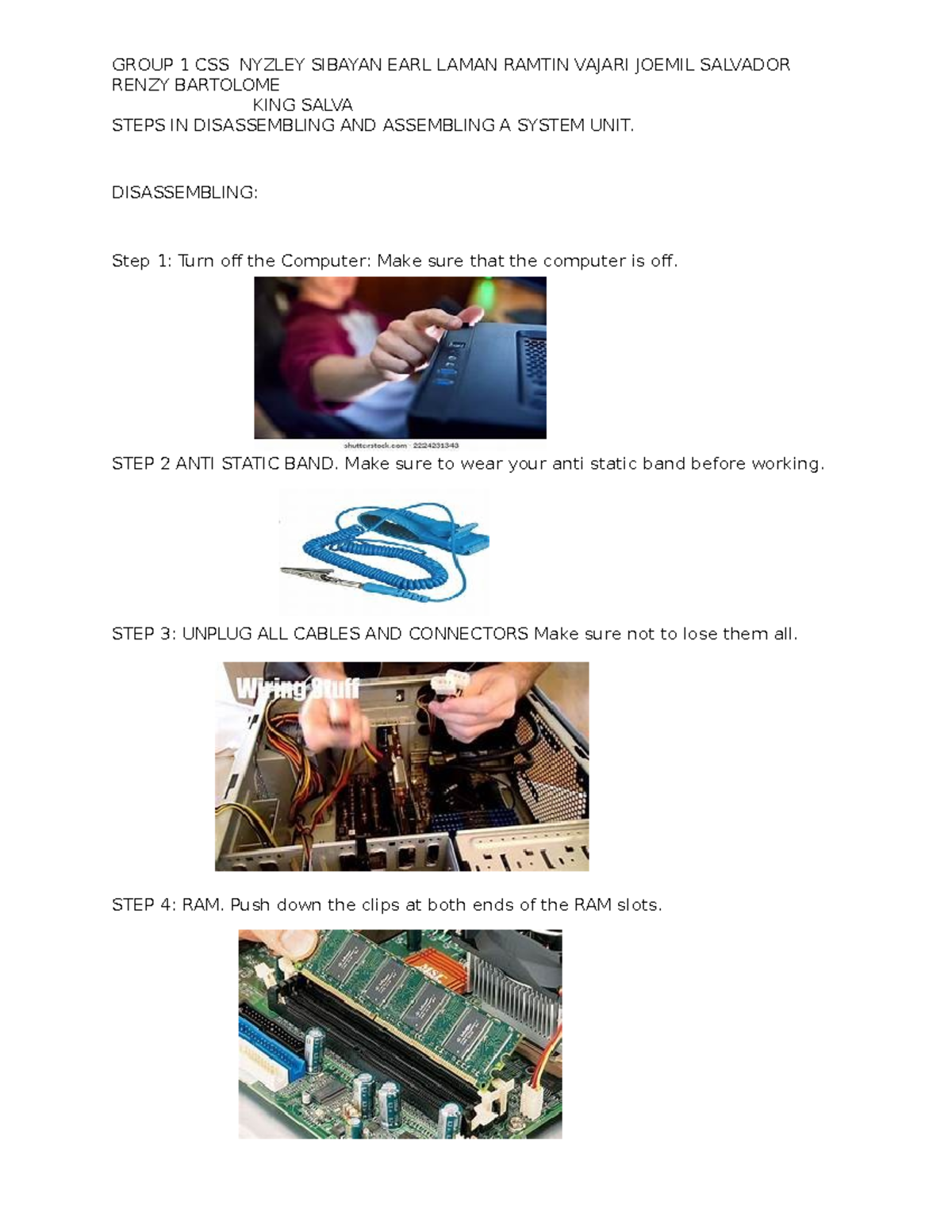 GROUP 1 CSS Final Exam: Steps to Disassemble & Assemble a System Unit - Studocu