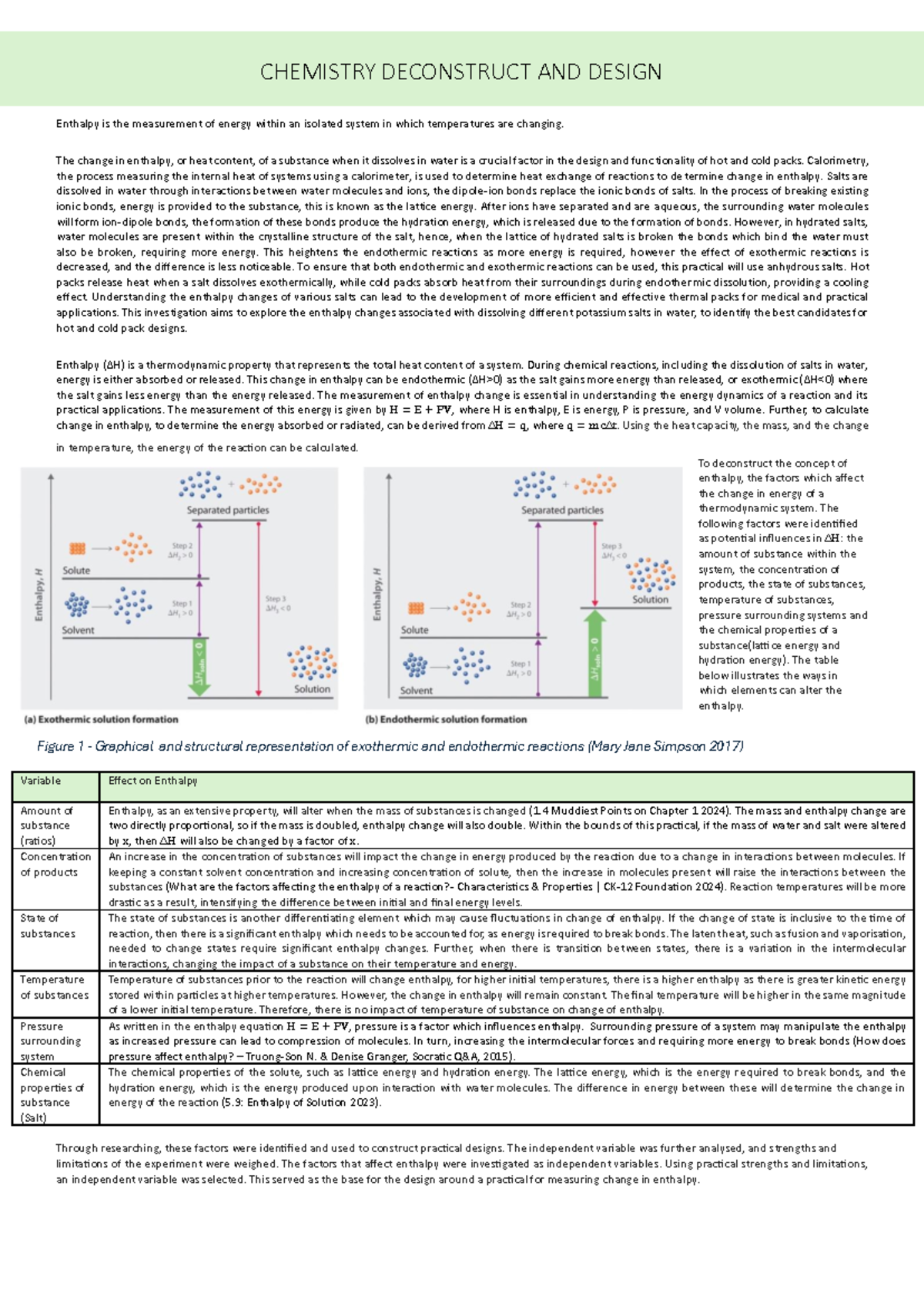Chem enthalpy deconstruct - CHEMISTRY DECONSTRUCT AND DESIGN Enthalpy ...