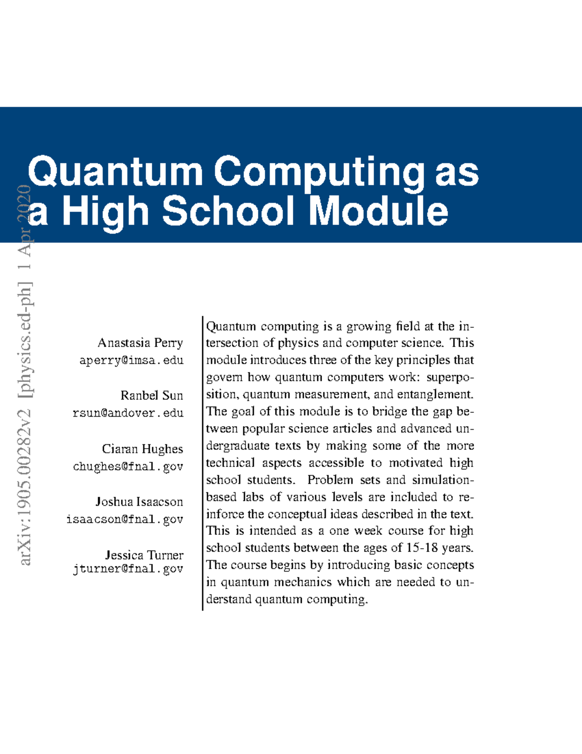 High School Quantum Computing Module: Key Concepts and Activities - Studocu