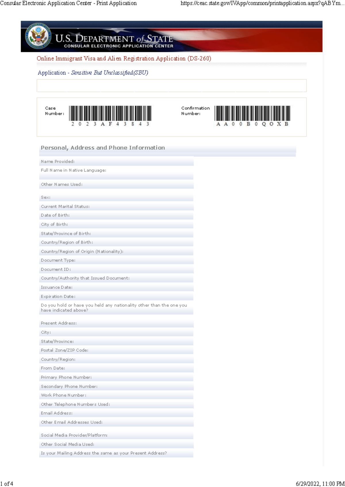DS-260 Sample Form: Online Immigrant Visa Application Guide - Studocu