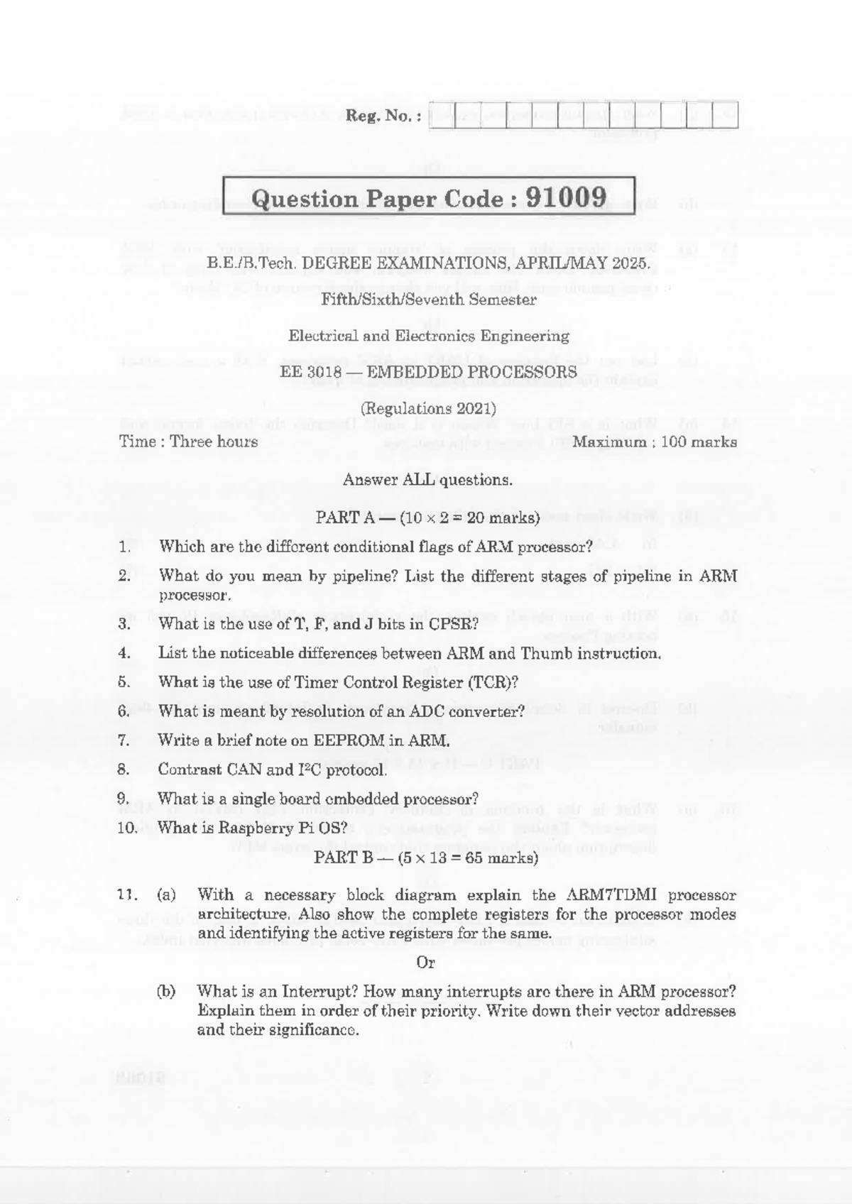 EE 3018 Final Exam Question Paper - Embedded Processors 2025 - Studocu