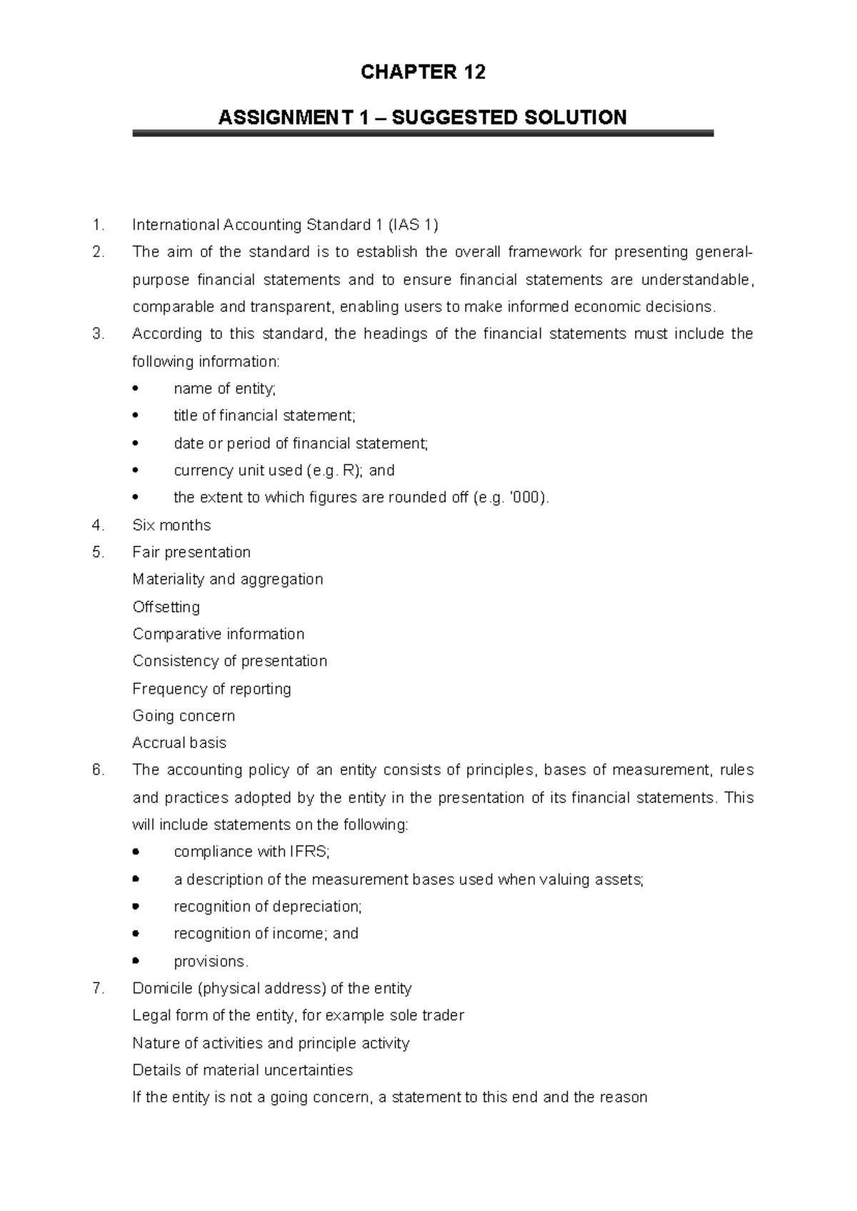 CHAPTER 12 ASSIGNMENT 1 & 2 SOLUTIONS: IAS 1 & FLOWER LANDSCAPERS - Studocu