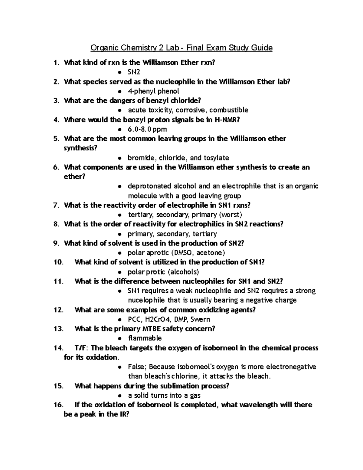 Organic Chem 2 Lab - Final Exam Study Notes & Key Concepts - Studocu