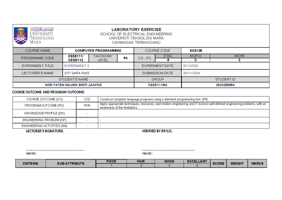 Lab 3 Report & Rubric for ECE128 Computer Programming - Studocu