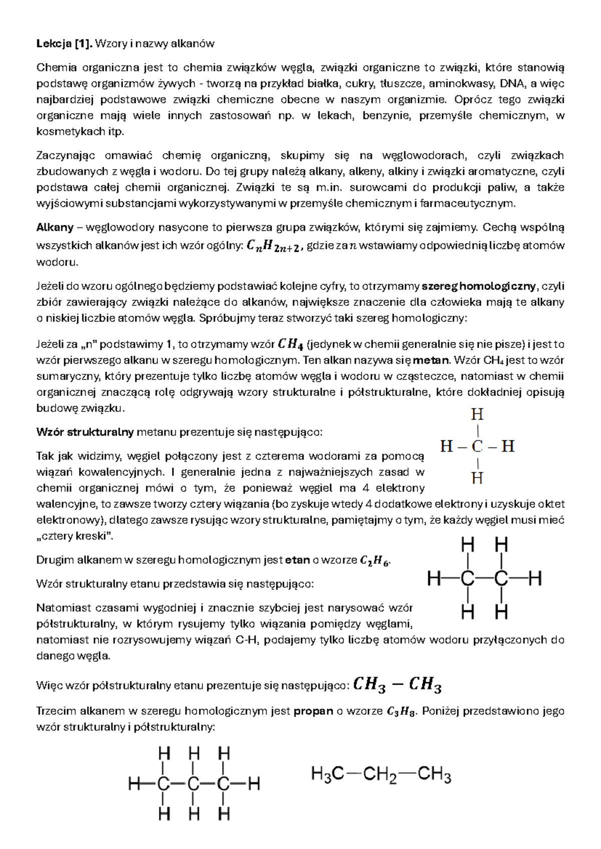 Chemia [OCH101] - Wzory i Nazwy Alkanów w Chemii Organicznej - Studocu
