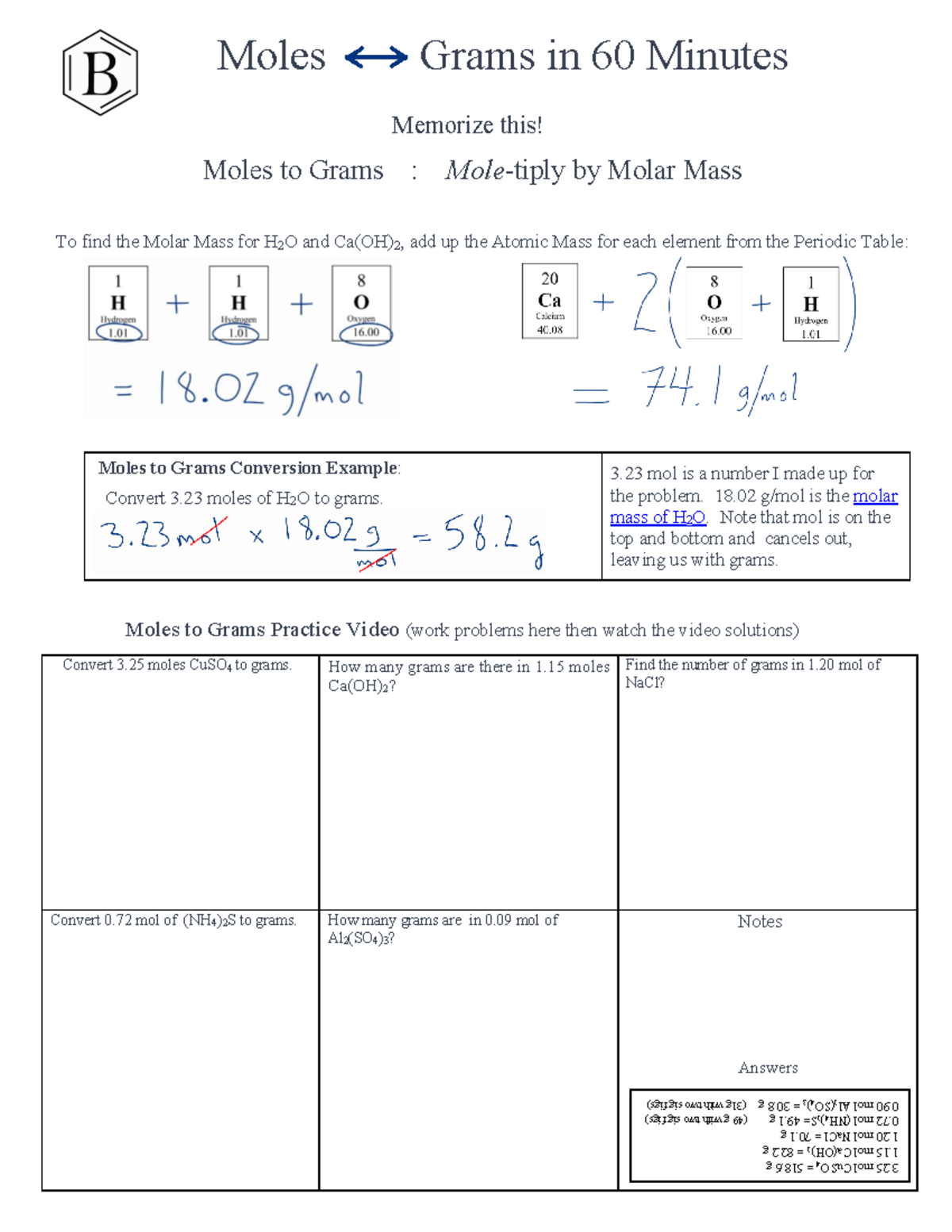 Moles-Workbook - Use wisely & study smart - Moles Grams in 60 Minutes ...