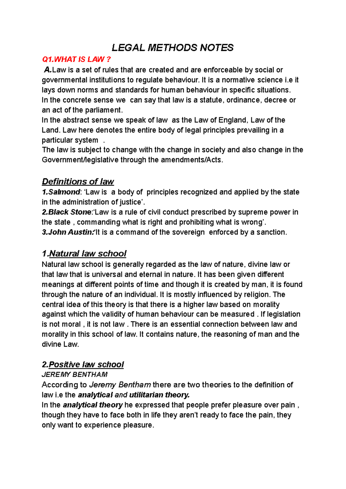 LEGAL METHODS NOTES: Understanding the Nature of Law and Society - Studocu