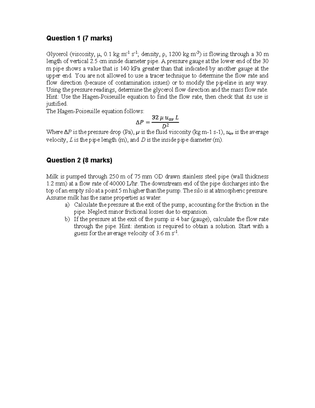 Fluid Mechanics Exam Questions (EG 1 2026) - Studocu