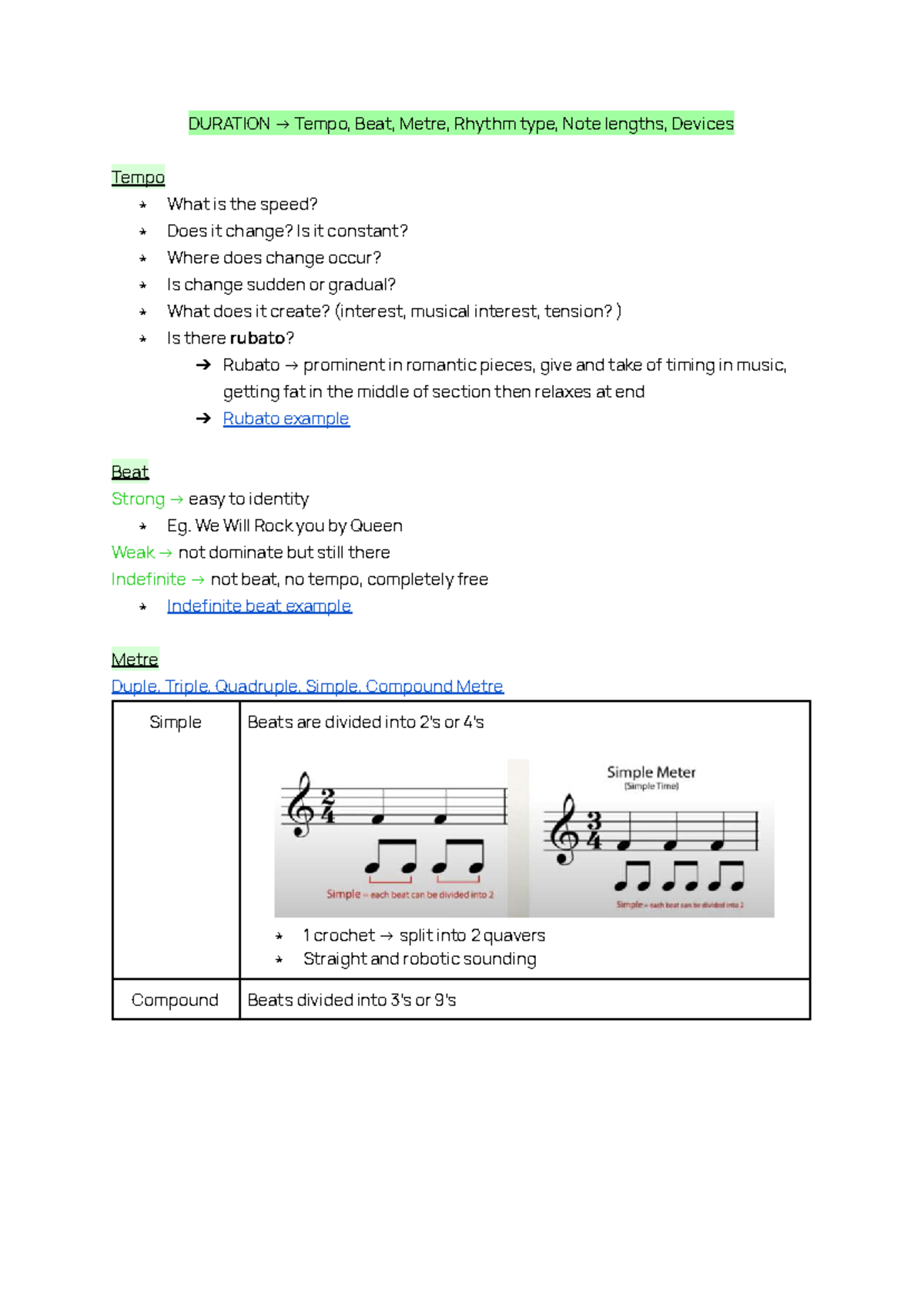 CONCEPT OF MUSIC: DURATION, TEMPO, AND RHYTHM NOTES - Studocu