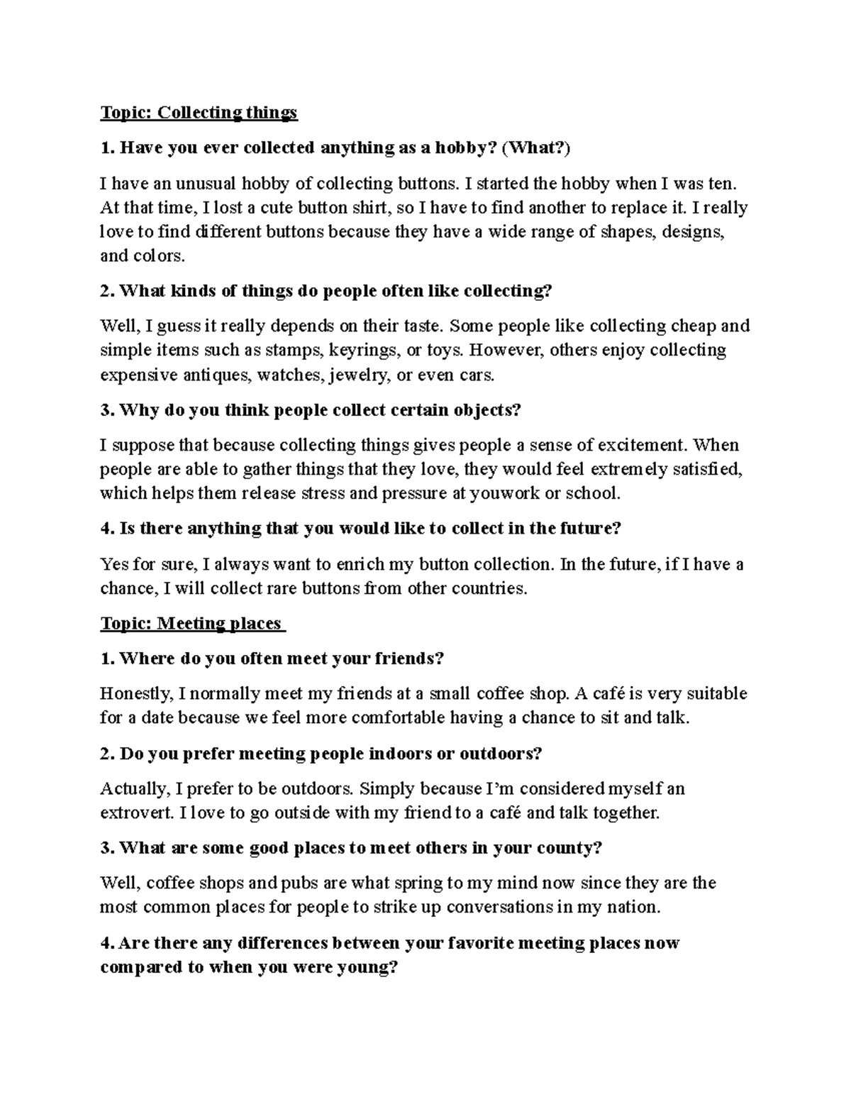 Speaking-forecast - Ielts speaking - Topic: Collecting things Have you ...