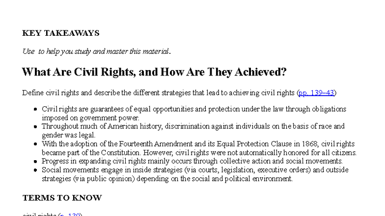 Civil Rights Overview: Key Concepts & Strategies (Chapter 5) - Studocu