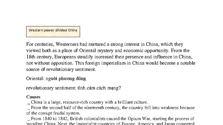 Western Imperialism in China: Causes and Consequences - Studocu