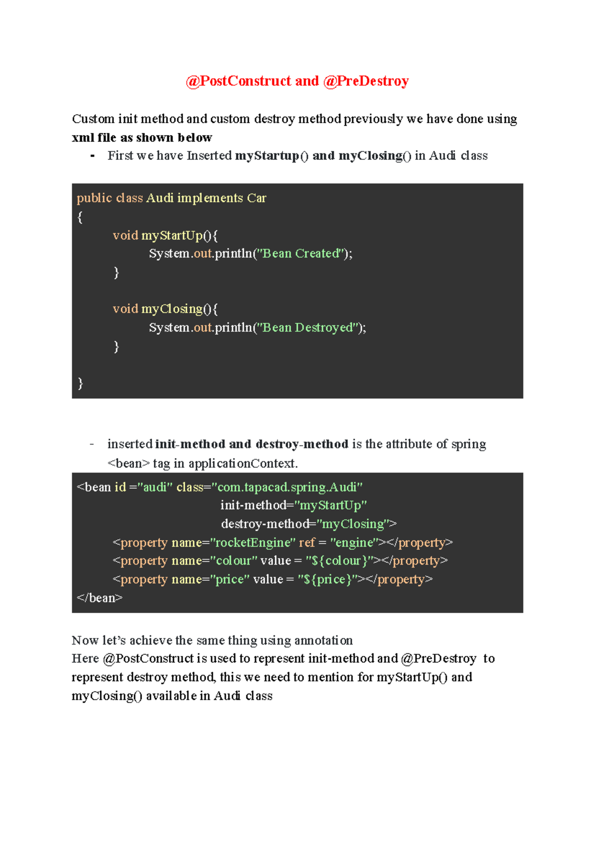 Custom Init & Destroy Methods in Spring: Post Construct & Pre Destroy ...