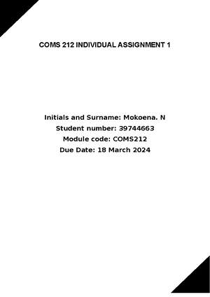 Individual Assignment 01 and Rubric 2025 - COMS 212 INDIVIDUAL ...