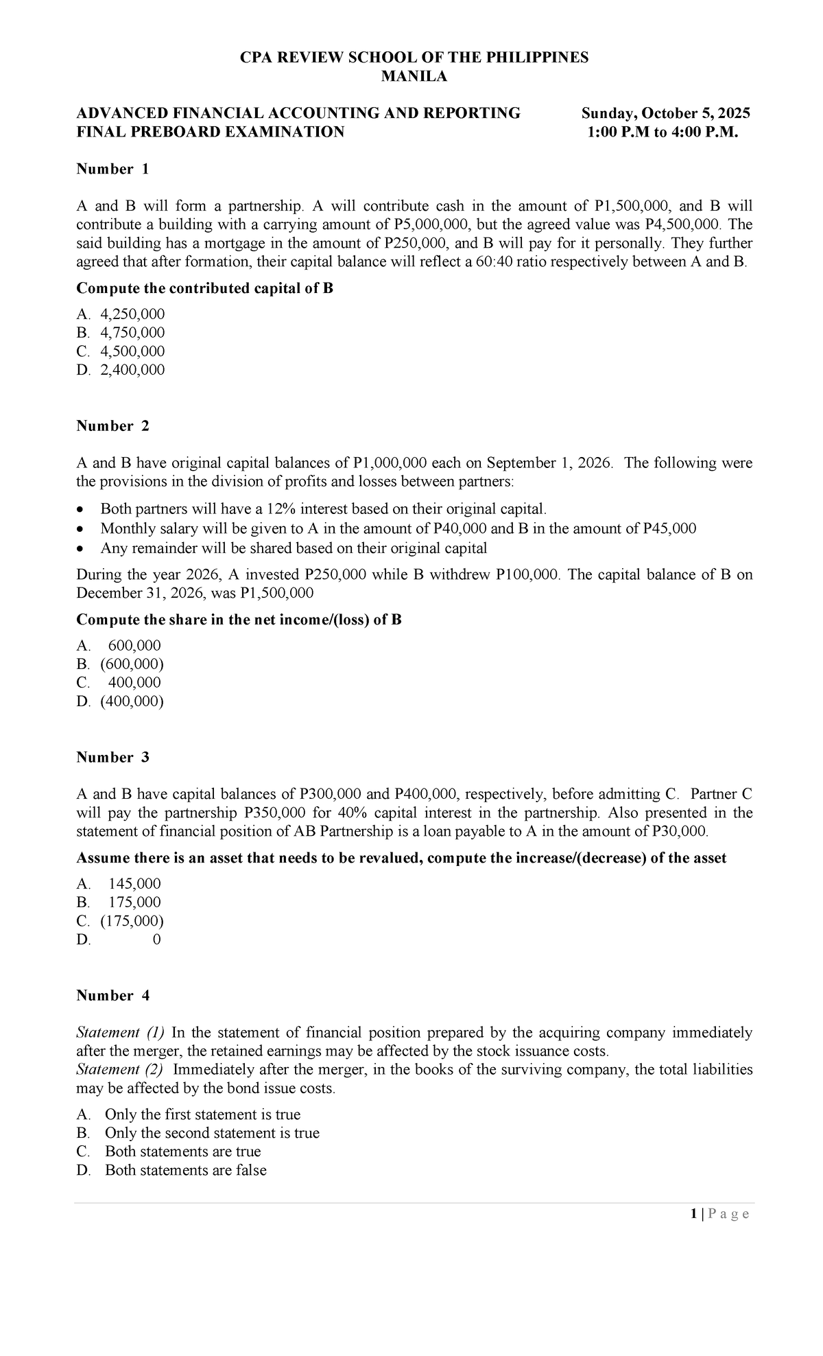 98 AFAR Final Preboard Exam Review: Advanced Financial Accounting - Studocu