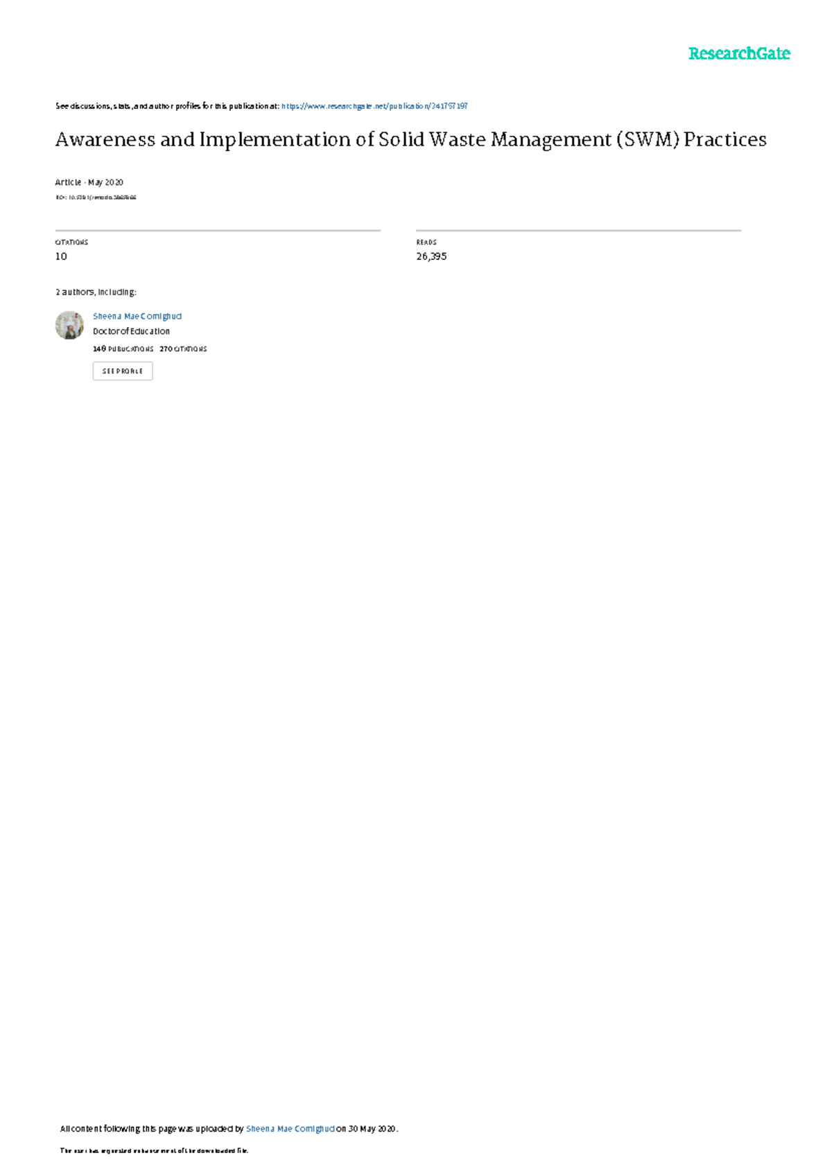 Awareness and Implementation of SWM Practices in Bayawan City - Studocu