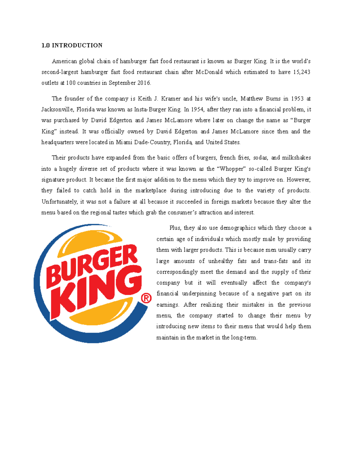 Beger King - Introduction for Burger King company - 1 American global ...