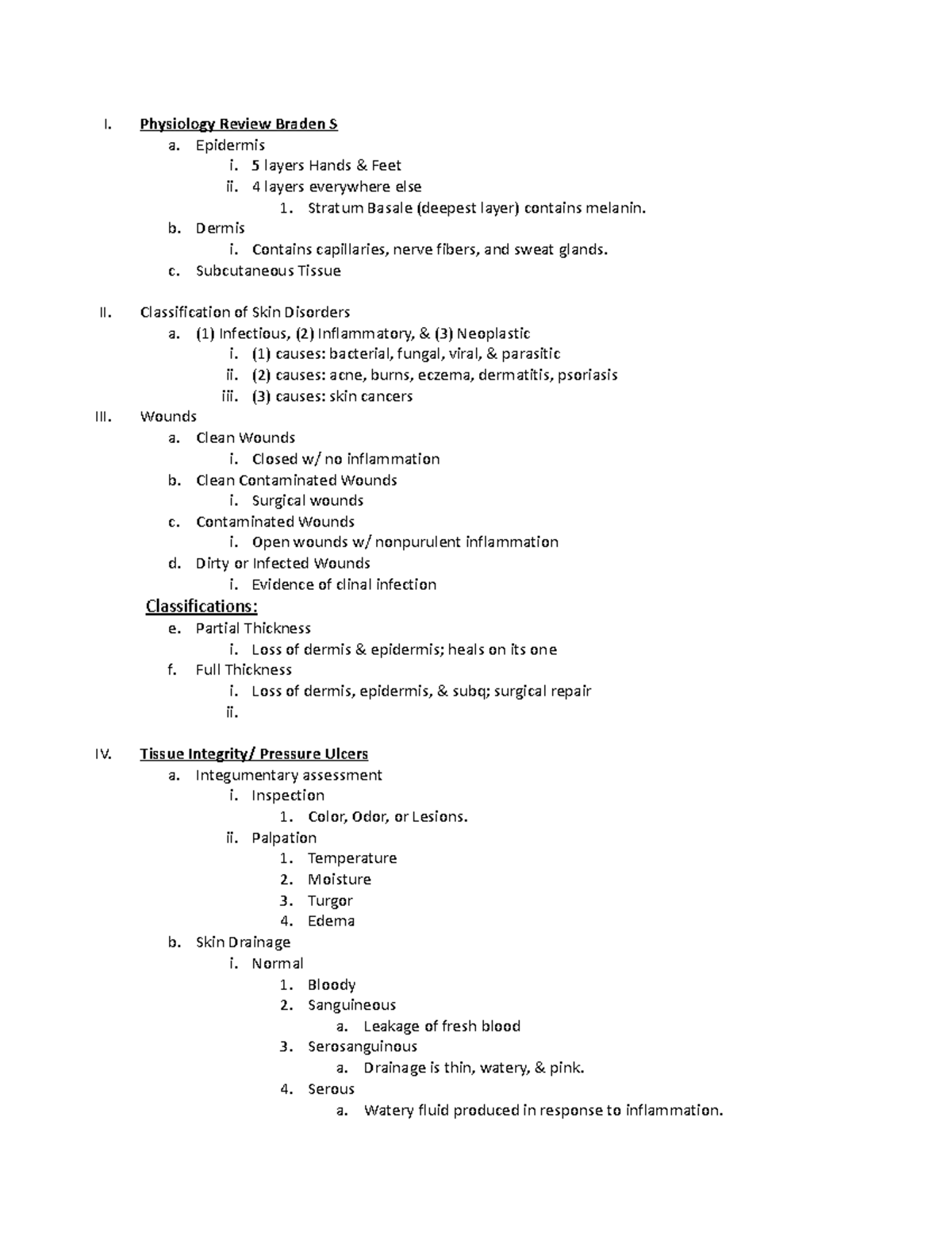 Tissue Integrity and Wound Classification Lecture Notes (NURS 101 ...