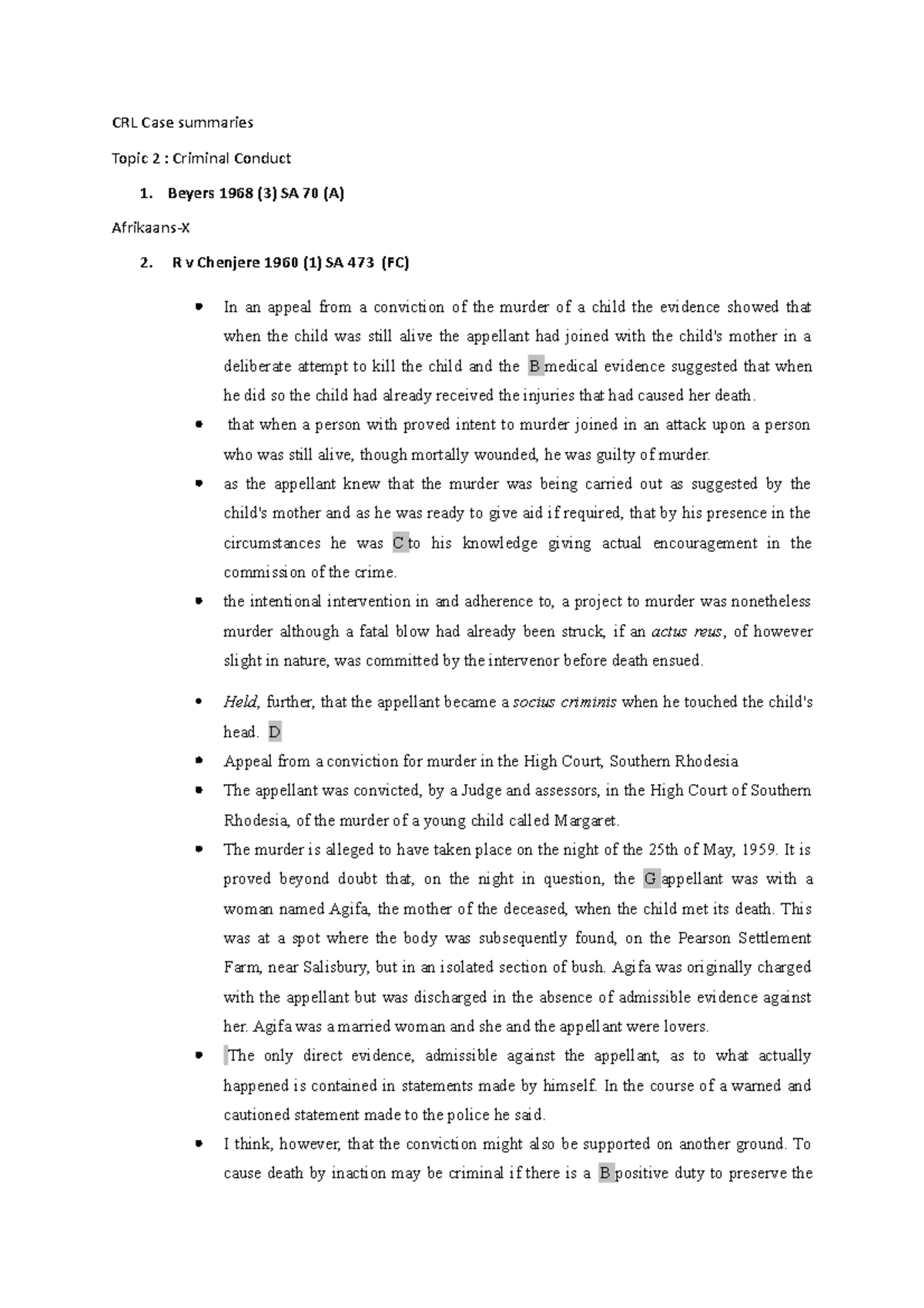 CRL Case Summaries: Insights on Criminal Conduct and Unlawfulness - Studocu