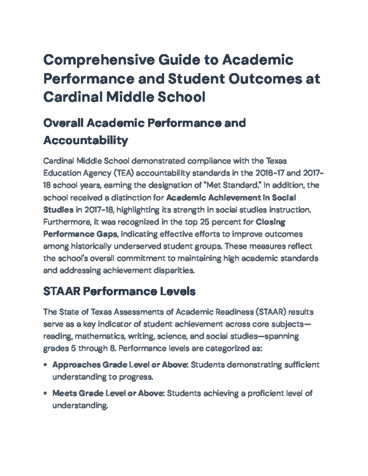 Comprehensive Analysis of Student Performance and Outcomes at Cardinal ...
