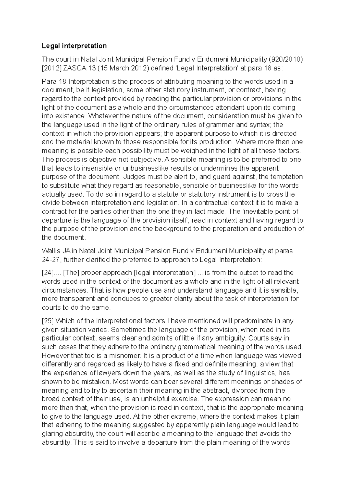 Legal Interpretation Notes - Key Principles and Case Studies - Studocu