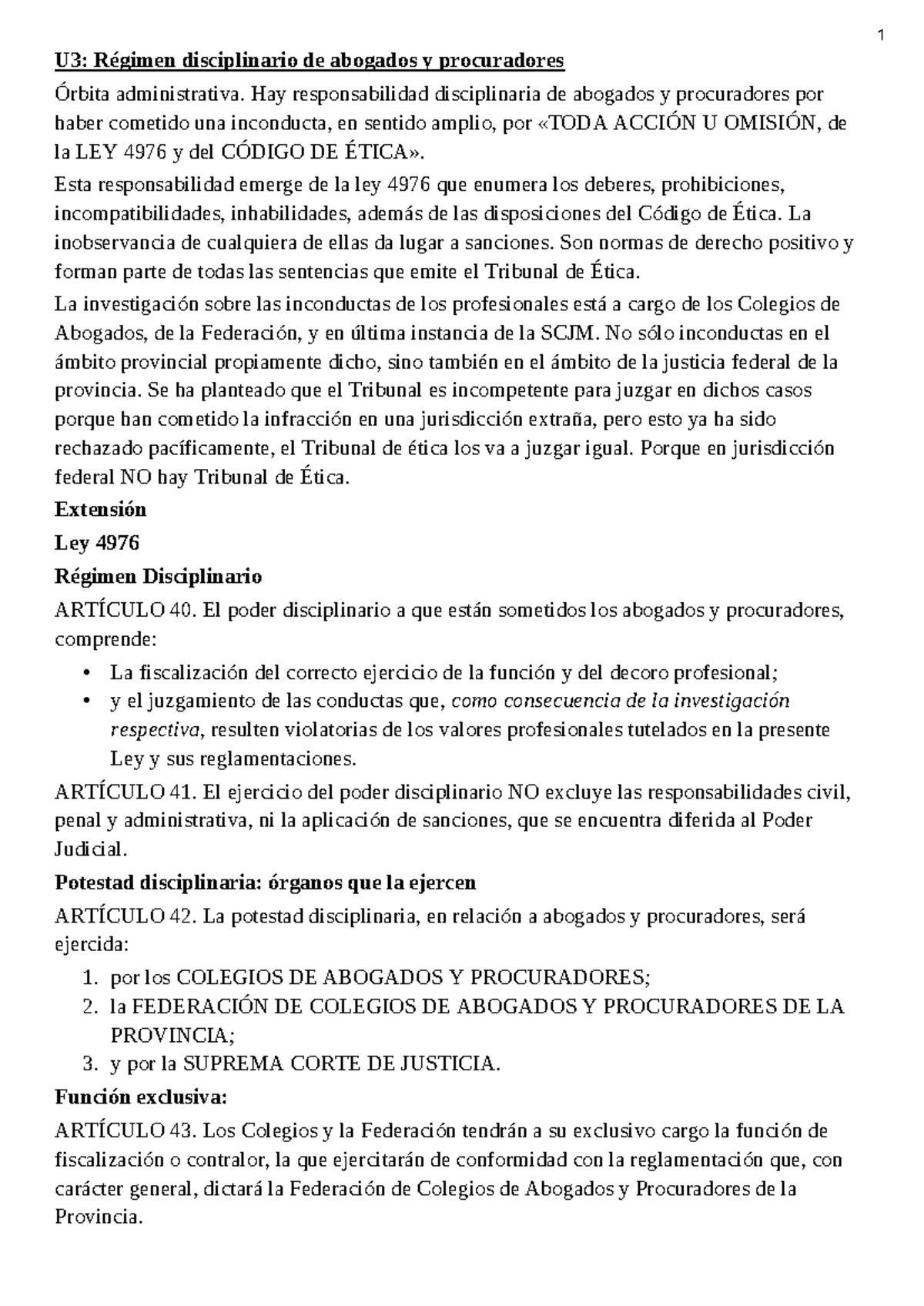 U3: Resumen del Régimen Disciplinario de Abogados y Procuradores - Studocu