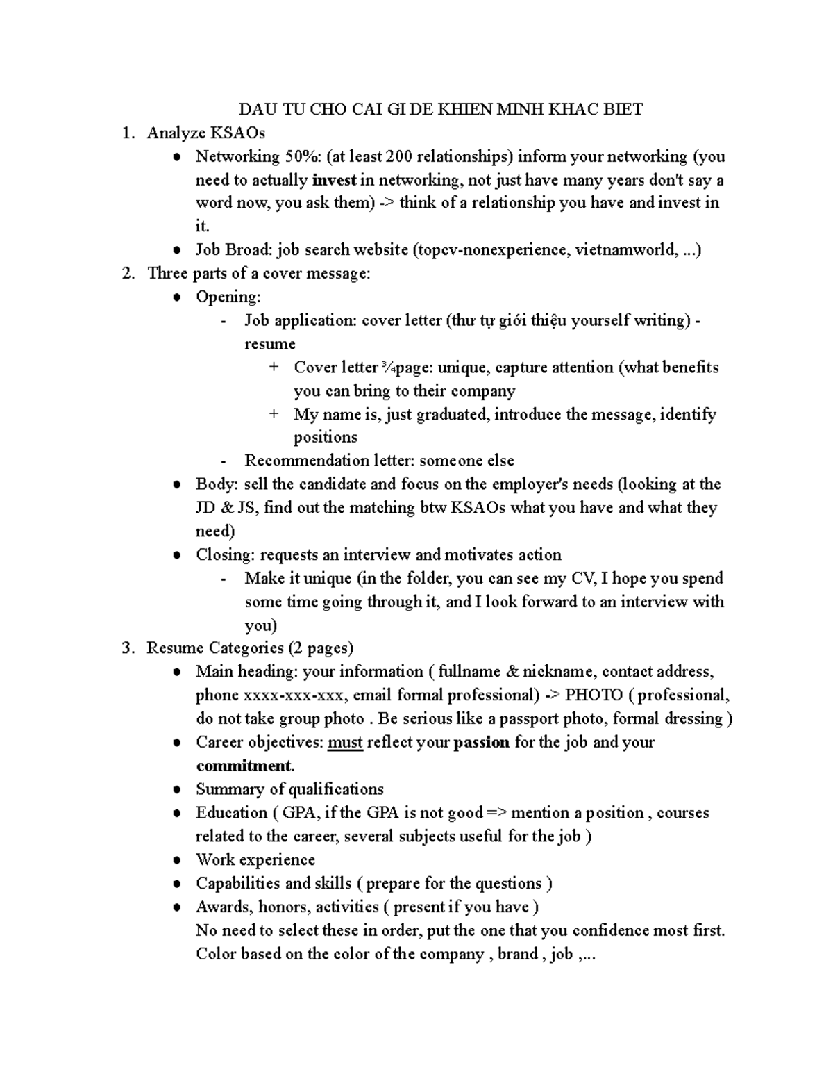 KSAOs Networking & Job Application Strategies - DAU TU CHO CAI GI - Studocu