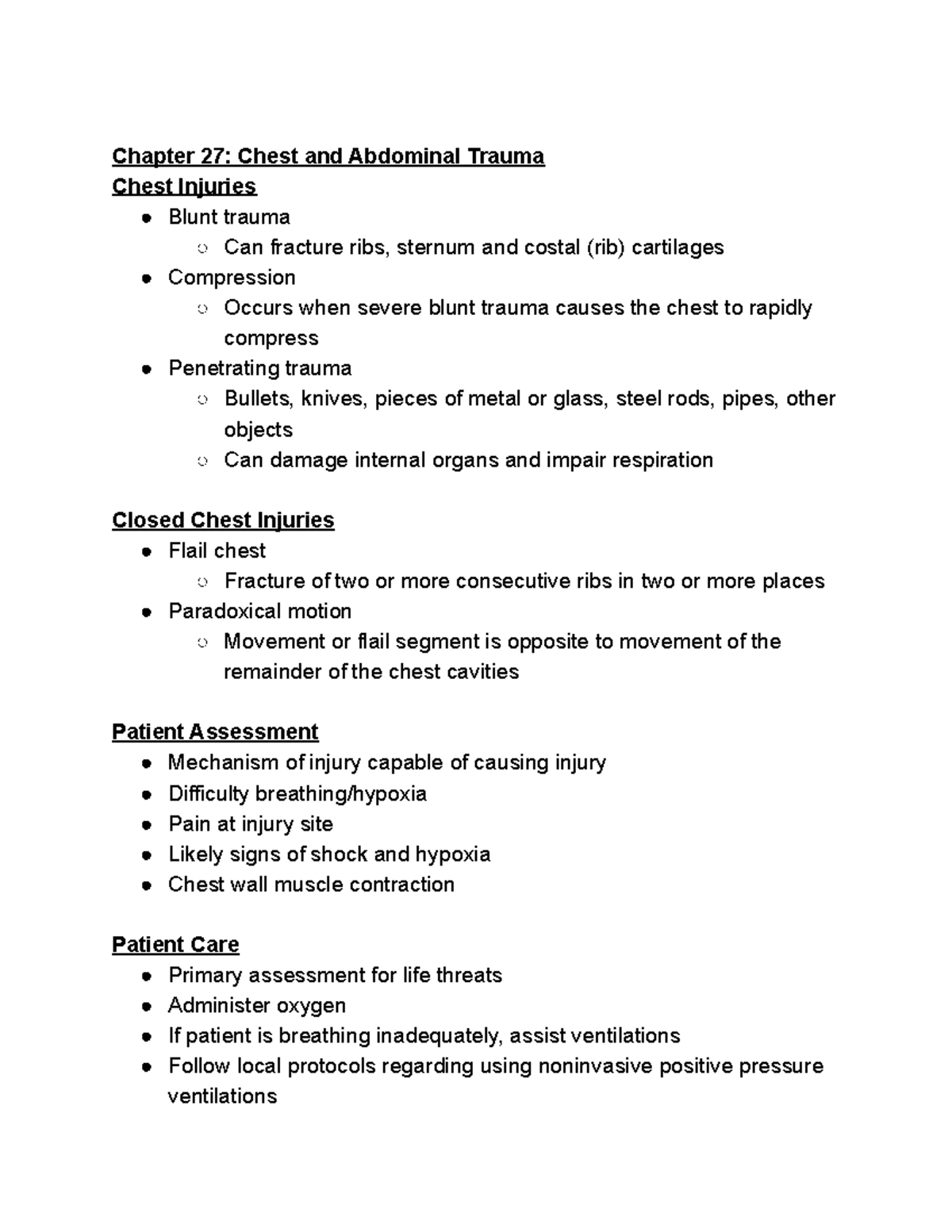 Chapter 27: Trauma Management of Chest & Abdominal Injuries - Studocu