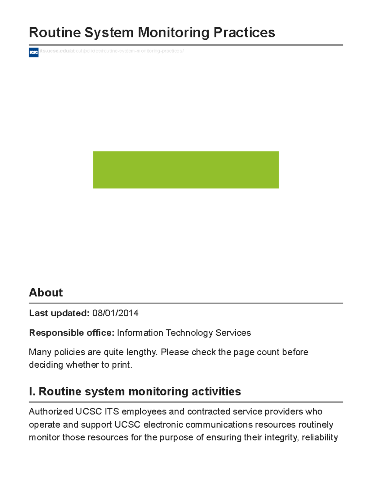 UCSC ITS Routine System Monitoring Practices Overview - Studocu