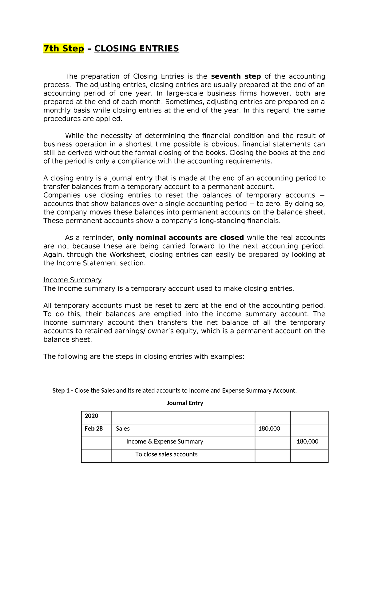 Closing-Entries - Gee - 7th Step – CLOSING ENTRIES The preparation of ...