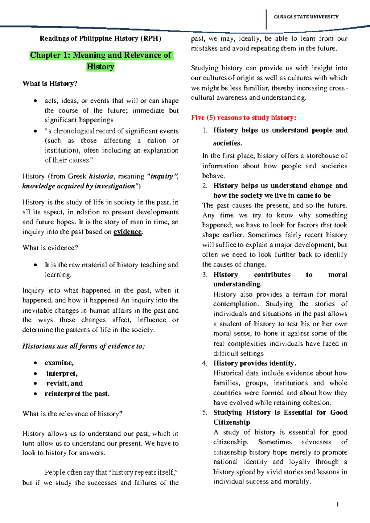 RPH Lesson 1 14 - Notes - Readings of Philippine History (RPH) Chapter ...