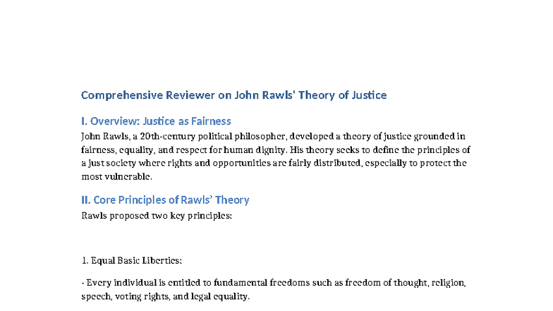 Rawls Theory of Justice: Comprehensive Review and Analysis - Studocu